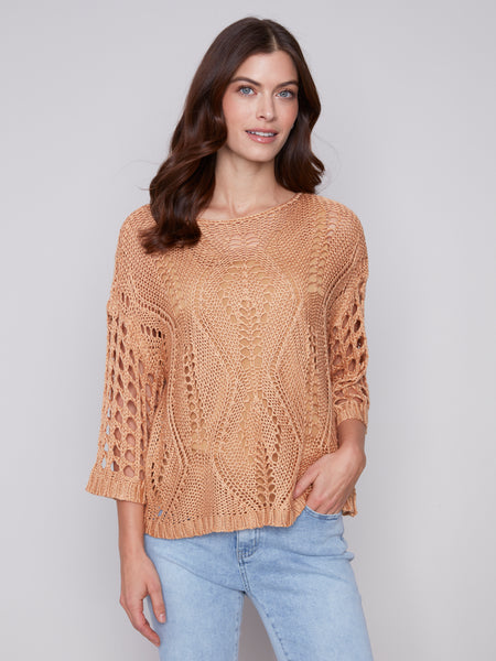 Charlie B Spring/Summer 2024-C2622-797B-Crochet Sweater-Corn – The ...